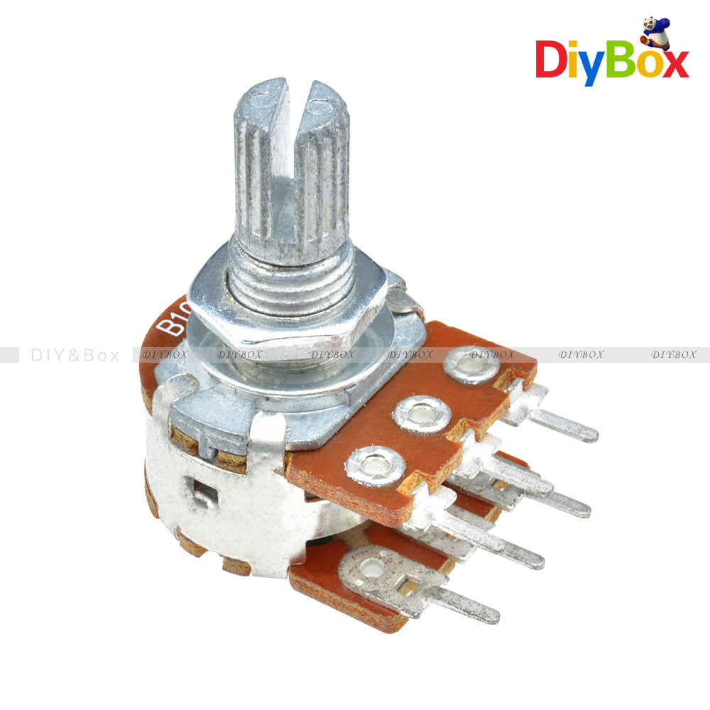 [5PCS] B10K Dual Stereo Potentiometer Pots Linear Rotary Taper Shaft ...
