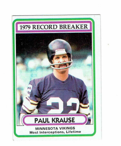 Paul Krause Minnesota Vikings Most Interceptions #4 Topps 1980 # ...