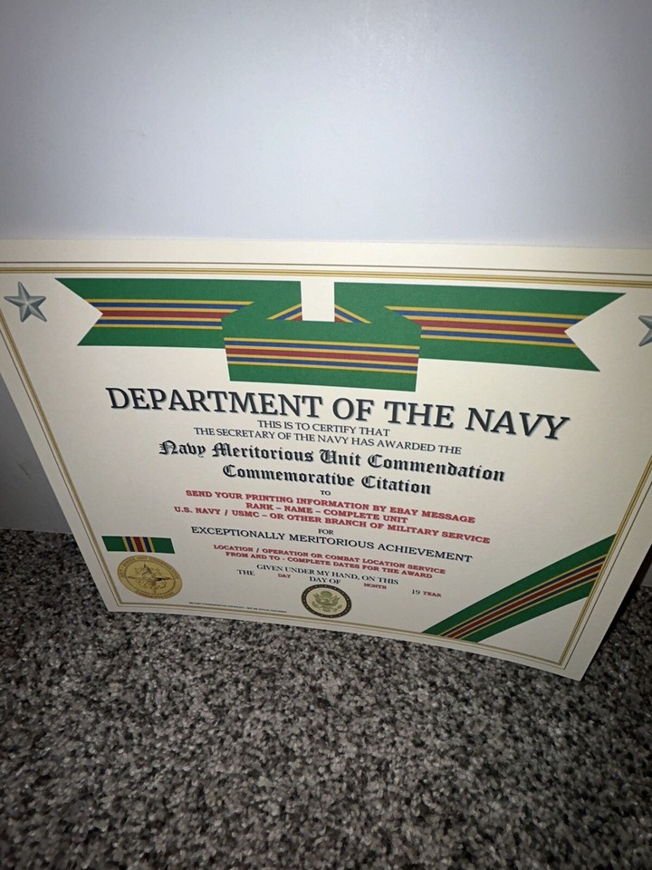 NAVY MERITORIOUS UNIT COMMENDATION COMMEMORATIVE CERTIFICATE ~ T-2 / W ...