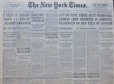 10-1939 WWII October 27 FLINT FREED MURMANSK - TISO FDR SENATE EMBARGO ...