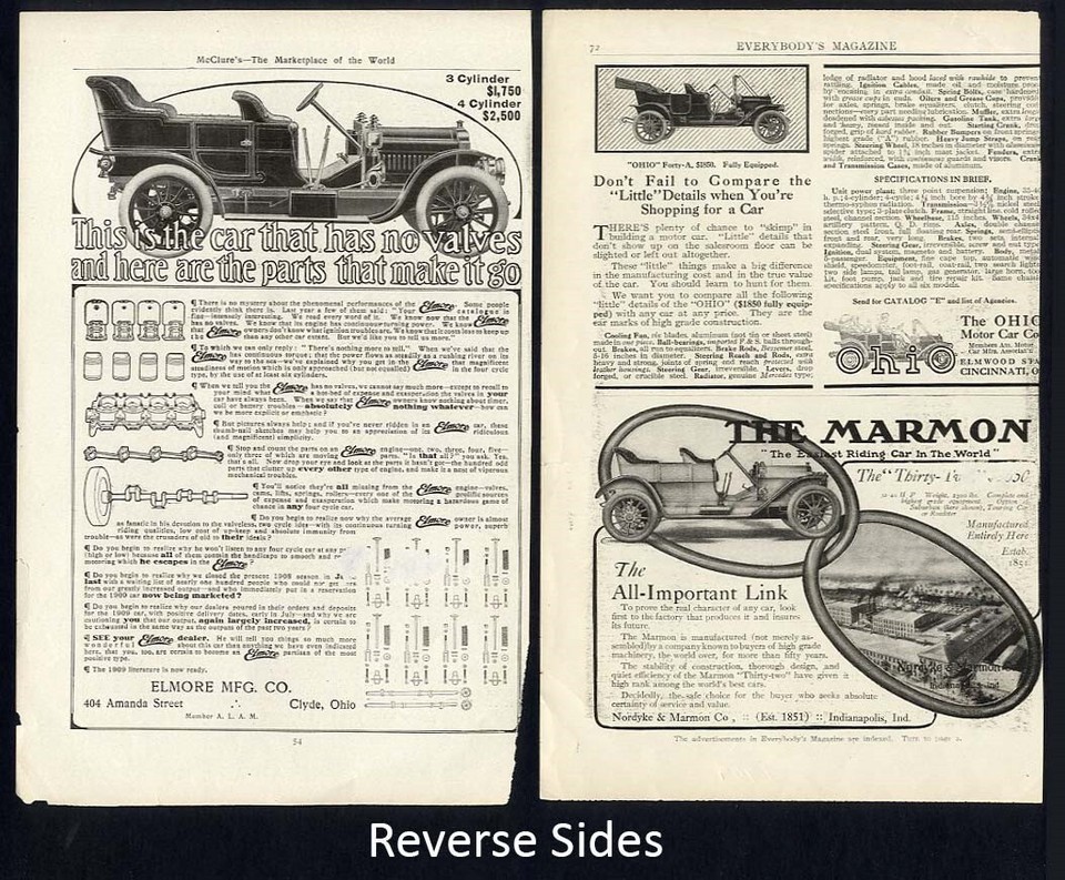 2 PIERCE ARROW Ads 1908 1909 Enclosed ELMORE Marmon on Back Side | eBay