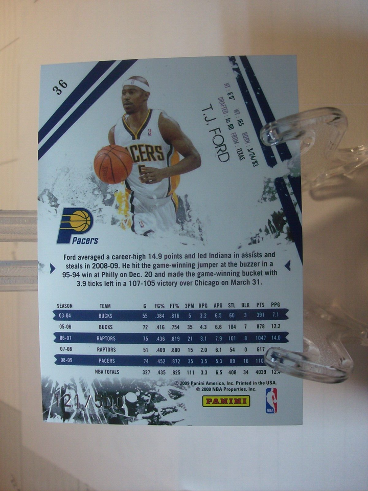 2009-10 Panini Rookies & Stars Gold #36 - T.J. Ford 121/500 - Pacers ...