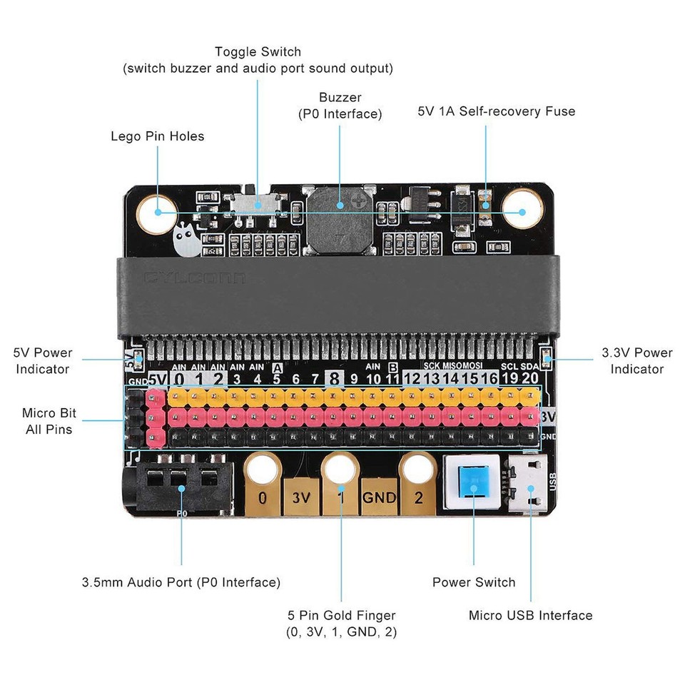 3X Micro-Bit Erweiterungs Karte IOBIT V2.0 Adapter Shield mit Summer ...
