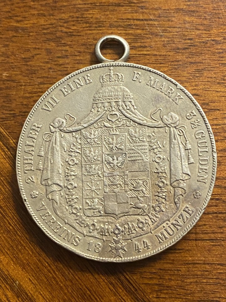 2 Thalers / 3½ Gulden, Frederick William IV Coin Pendant 1844 Prussian ...