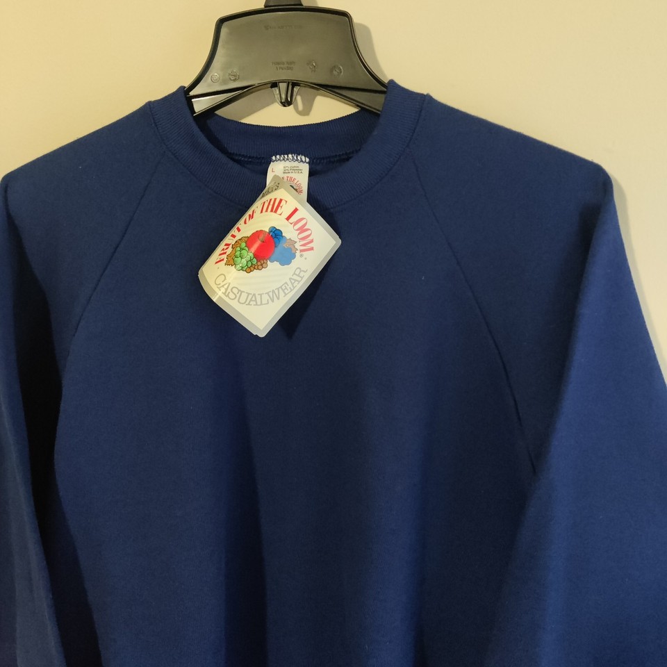 NWT Vintage Fruit of The Loom Sweater Size L Blank Navy Blue Pullover ...
