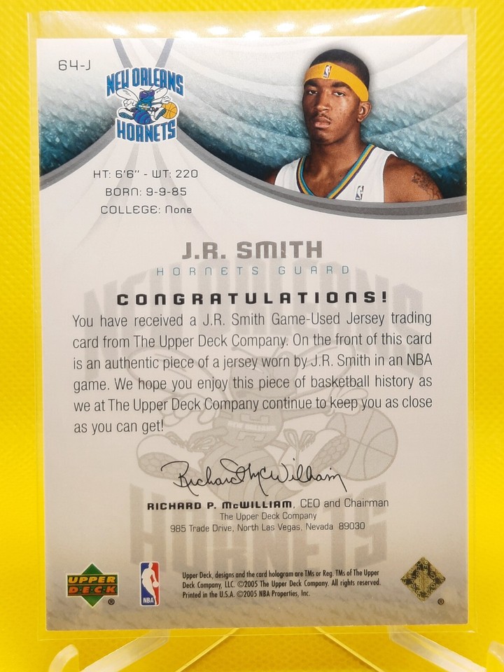 J.R. Smith 2005-06 SP Game Used Relic #64-J 092/100 NBA New Orleans ...