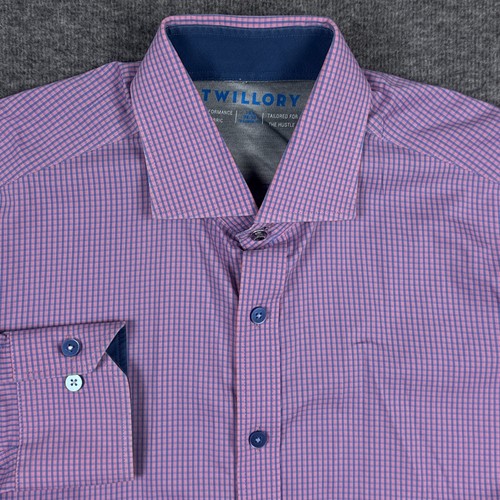Twillory Shirt Men 15.5 34-35 Pink Blue Plaid Tailored Fit Performance ...