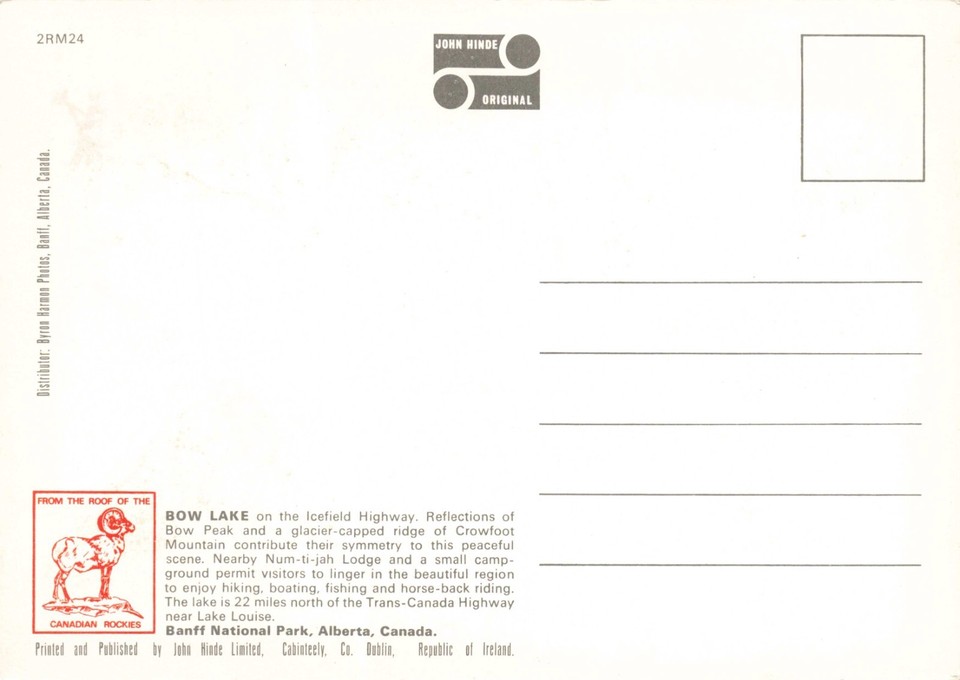 Postcard Canada Alta Bow Lake Banff National Park Alberta Icefield ...