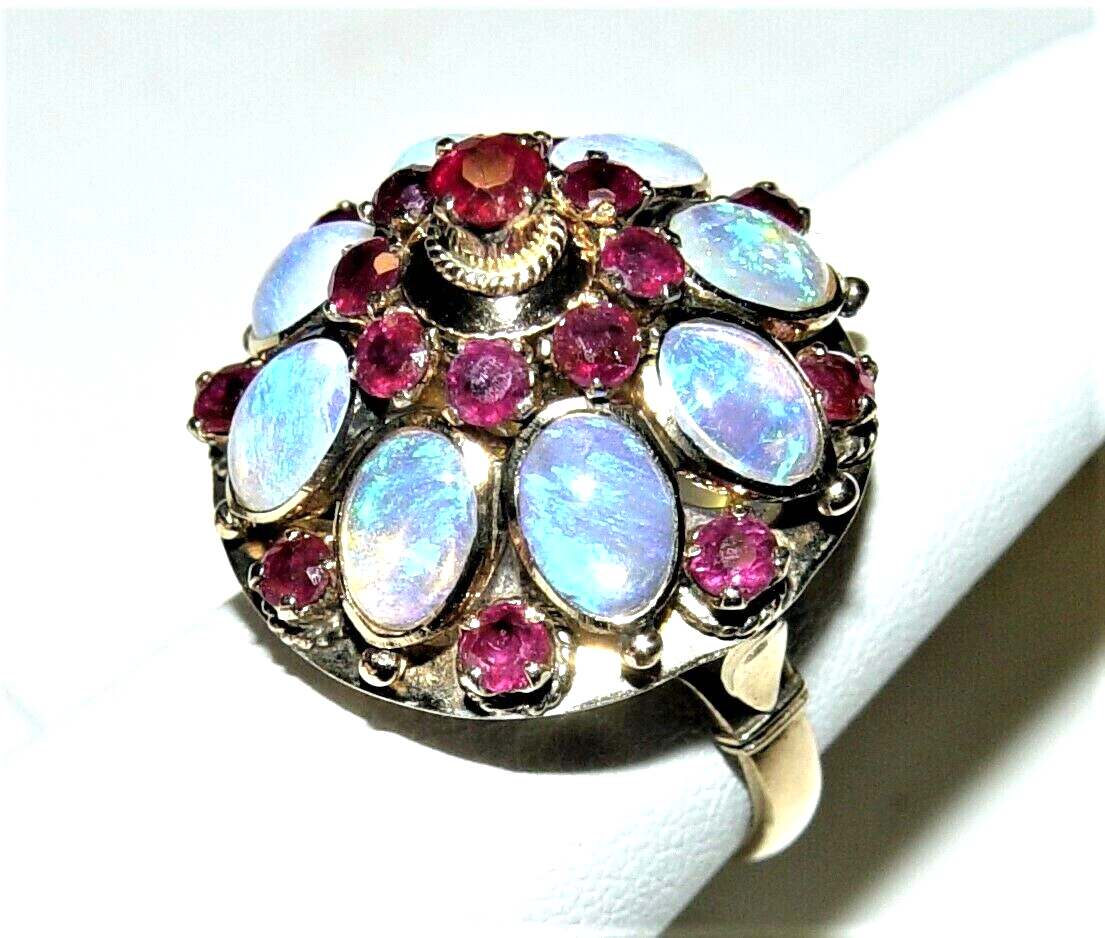 Antique 2.50CT(Est.) Ruby and Opal Dome filigree Ring 18K Rose Gold s-7 ...