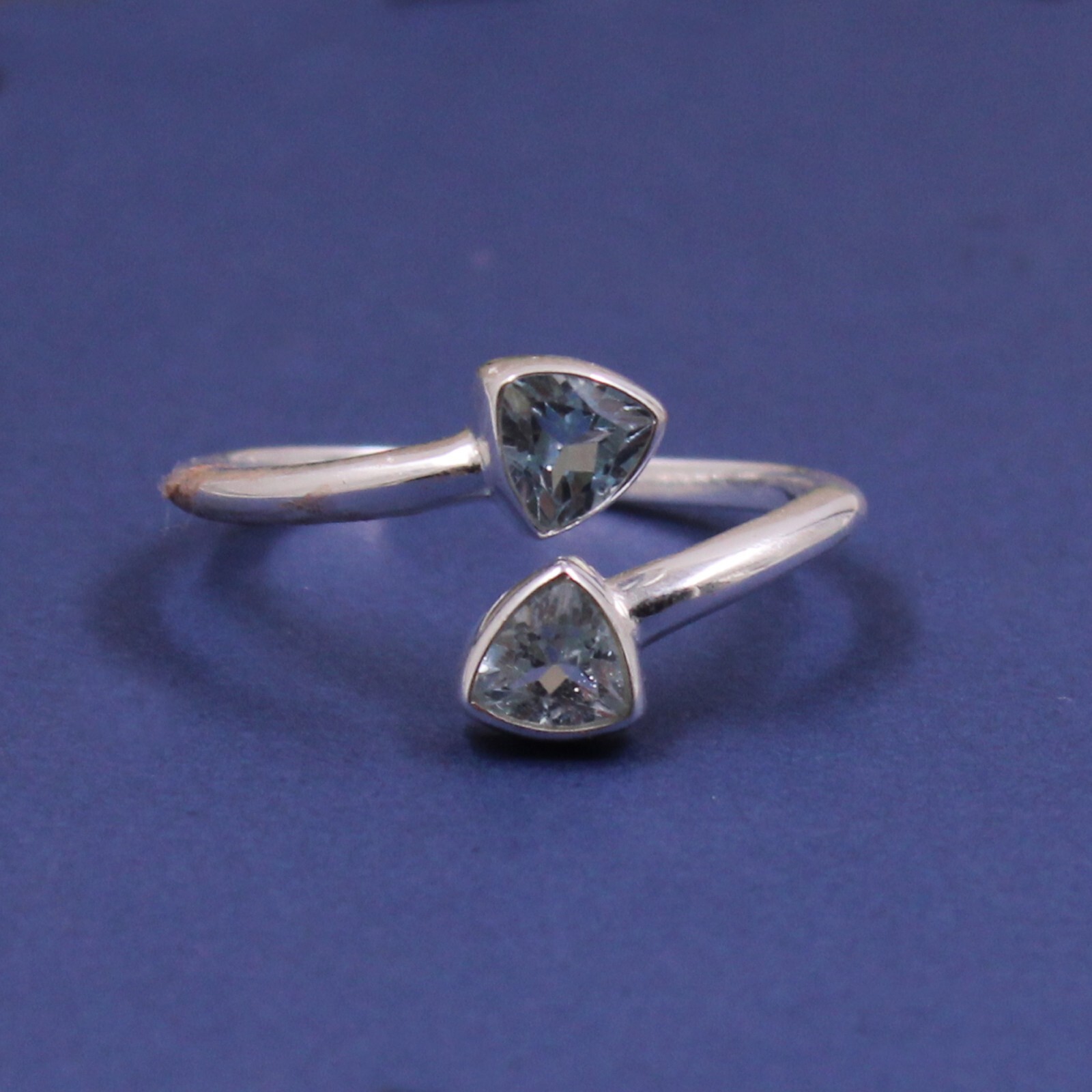 Blue Topaz Adjustable Ring,Solid 925 Sterling Silver Front Open Ring ...