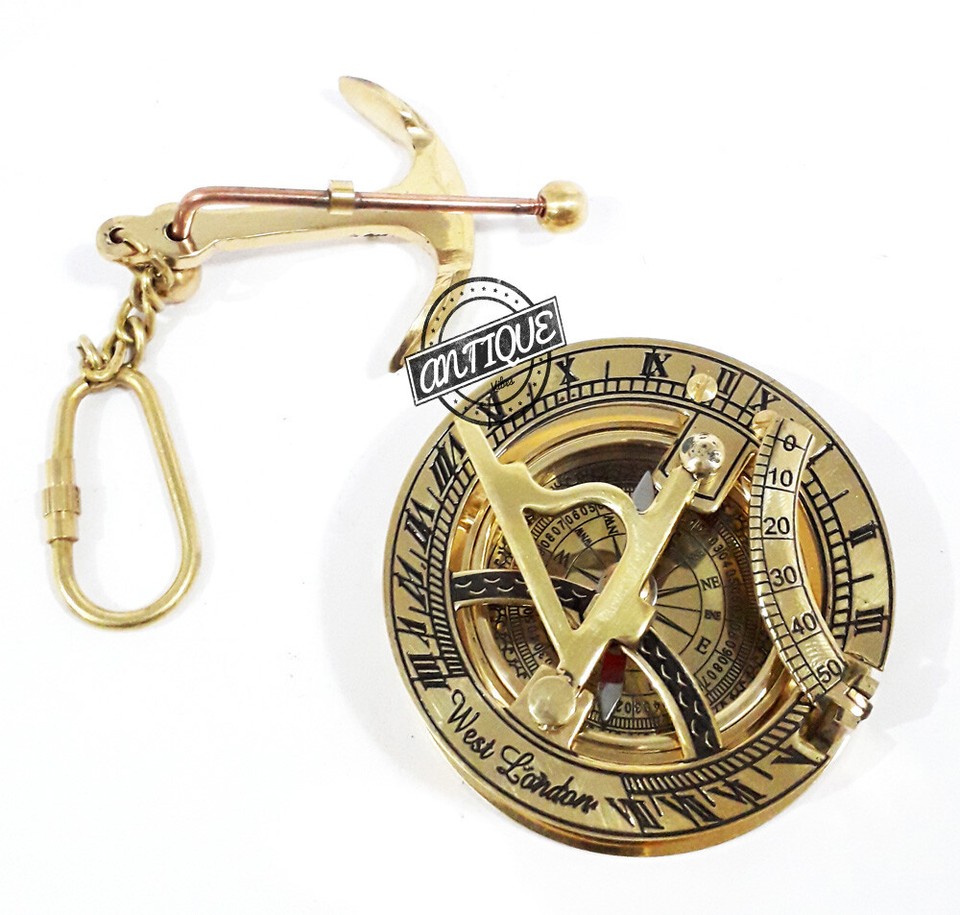 Vintage Beautiful Collectible Marine Compass W/Sundial Clock Bras Sun ...