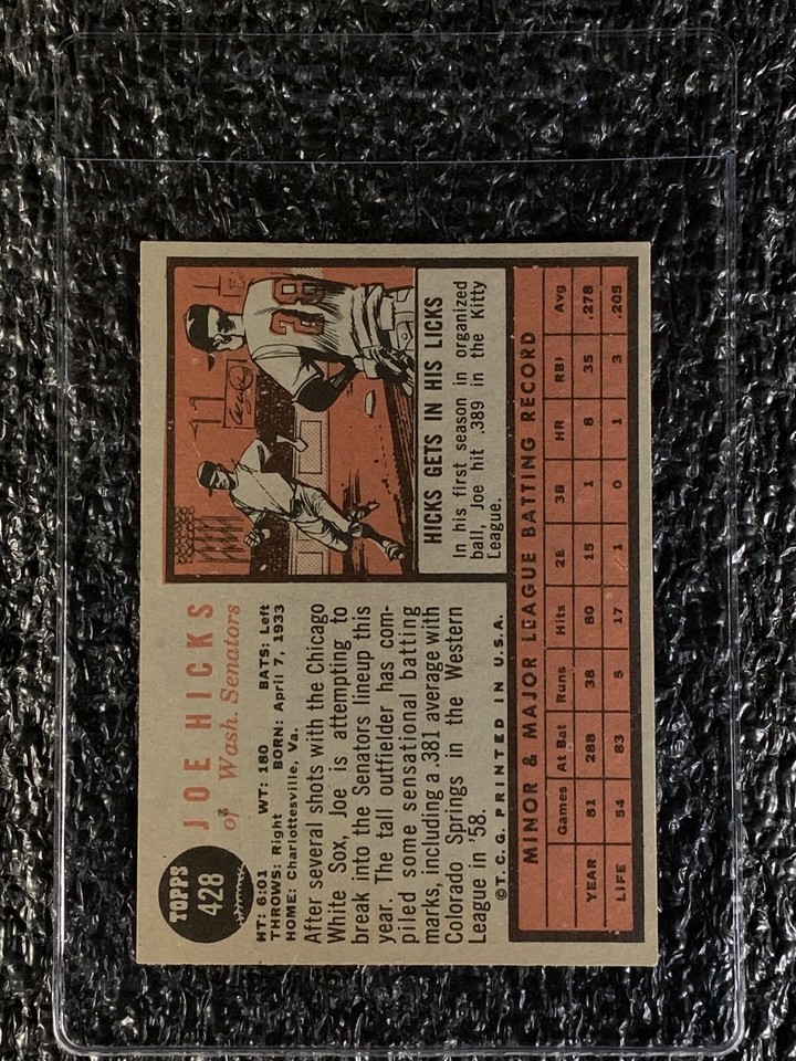 1962 Topps Baseball #428 Joe Hicks EX | eBay