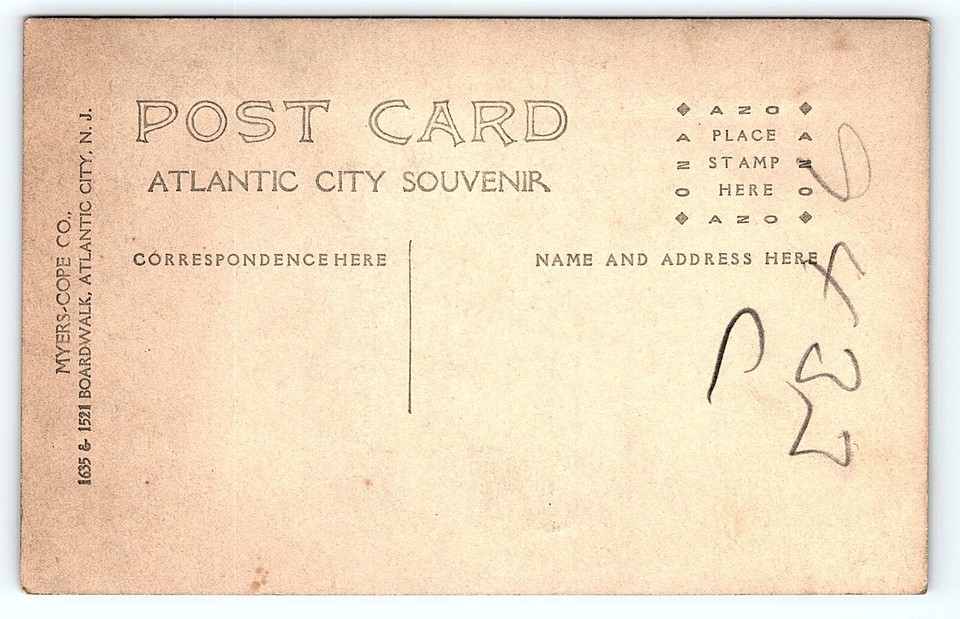 1907 ATLANTIC CITY SOUVENIR MYERS-COPE CO BUXOM LADY AZO RPPC POSTCARD ...