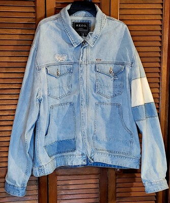 AKOO Denim Trucker Jacket Mens Size 3XL Blue Fox Logo | eBay