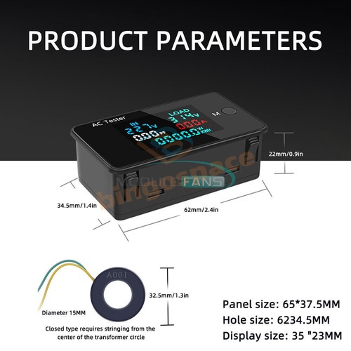 AC 0-500V Dual Display Voltmeter 0-100A Ammeter Energy Meter HD LCD ...
