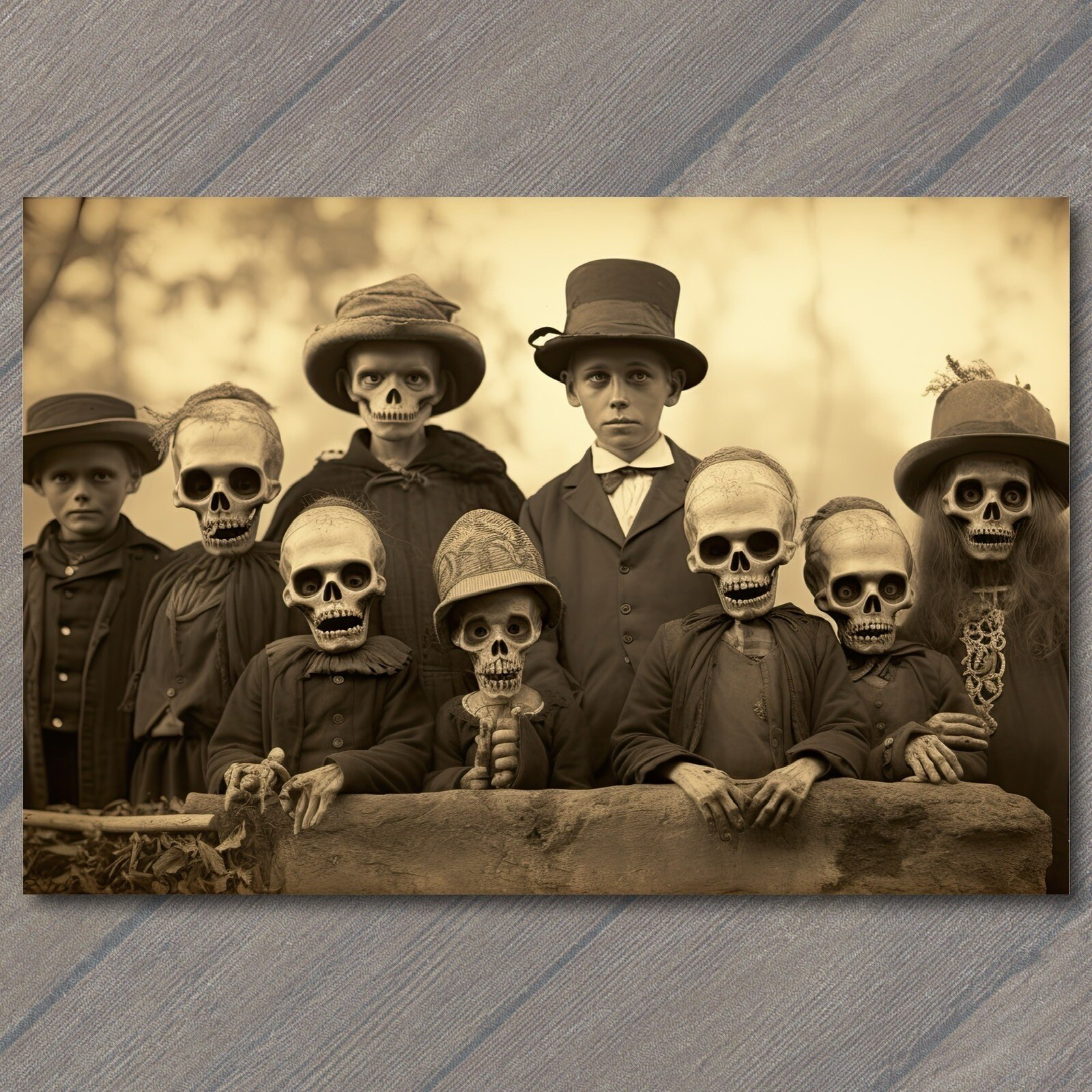 POSTCARD Weird Creepy Kids Family Old Fashion Vibe Masks Halloween Cult ...