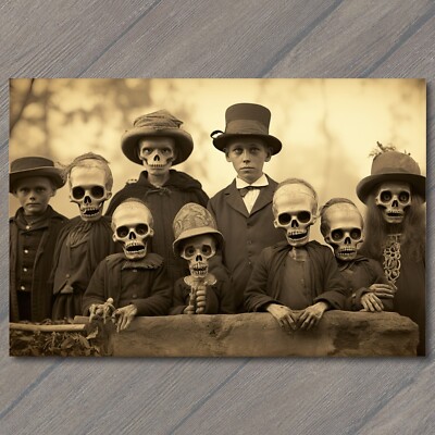 POSTCARD Weird Creepy Kids Family Old Fashion Vibe Masks Halloween Cult ...