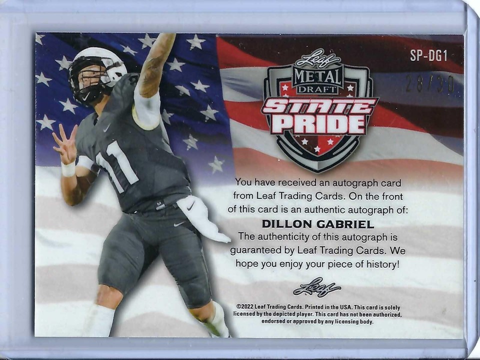 2022 LEAF METAL DRAFT STATE PRIDE BLUE PRISMATIC DILLON GABRIEL #SP-DG1 ...
