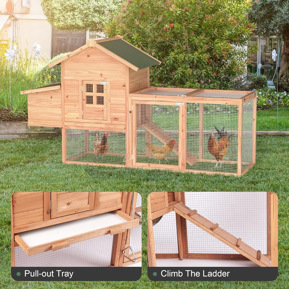 80" Chicken Coop Wooden Hen Hutch Poultry Cage Pet House Outdoor w/Nest ...
