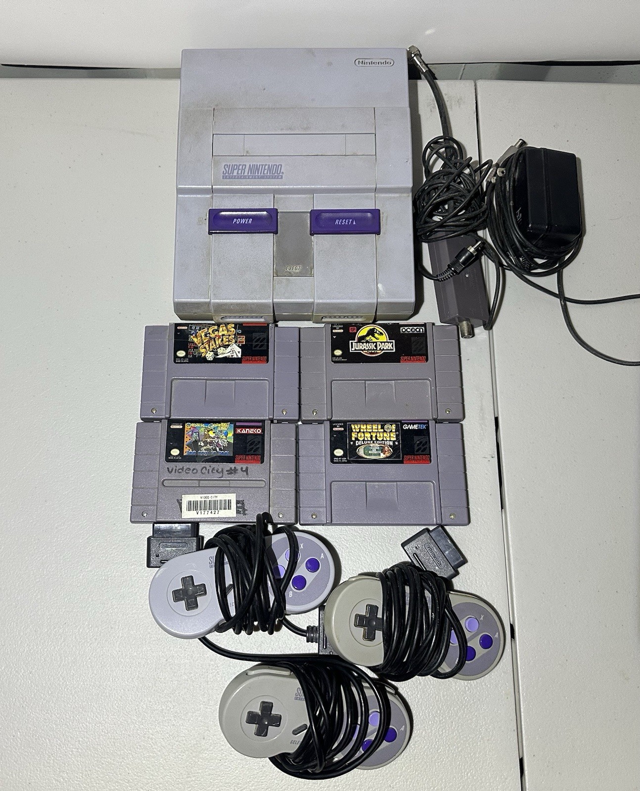 Super Nintendo System SNES Console Video Game Lot With 4 Games 3 ...
