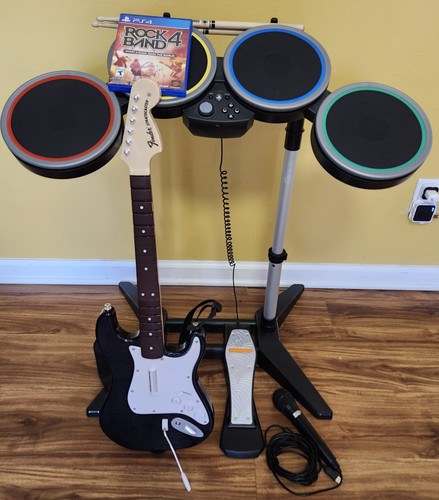 Rock Band 4 PS4 PS5 WIRELESS BUNDLE Guitar + Drum + Game + Mic WORKS ...