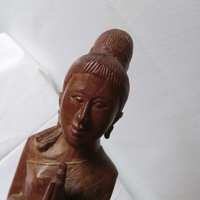 Sawasdee Praying Thai Welcome Lady Statue, Thai Teak Wood Hand Carved ...