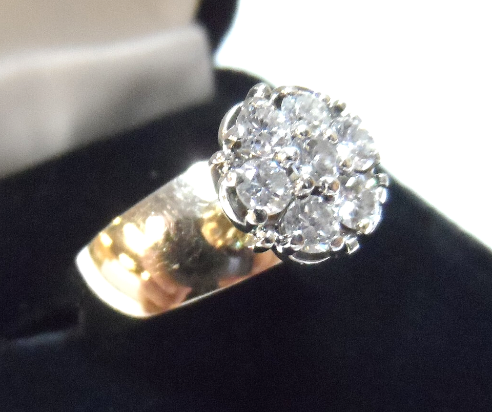 14K YG LADIES CLUSTER RING W/DIAMONDS | eBay