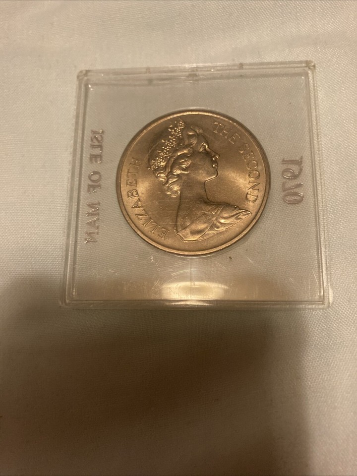 1970 Queen Elizabeth II Isle of Man Manx Cat One Crown coin in Case ...