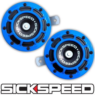 SICKSPEED 2PC BLUE SUPER LOUD GRILLE MOUNT ELECTRIC BLAST TONE HORN 12V ...