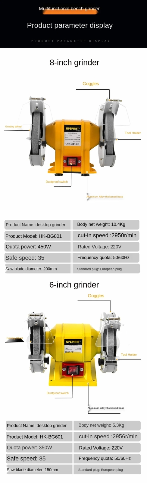 6-inch 8-inch Electric Bench Grinder Multifunction Grinder Home Use ...
