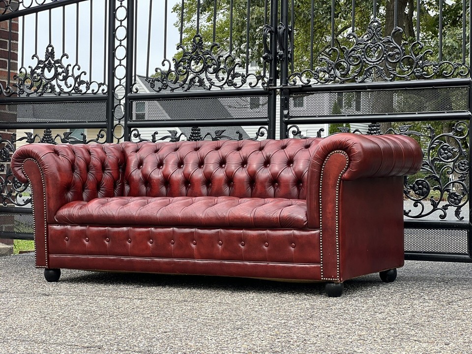 Vintage English Red Tufted Leather Chesterfield Sofa | eBay