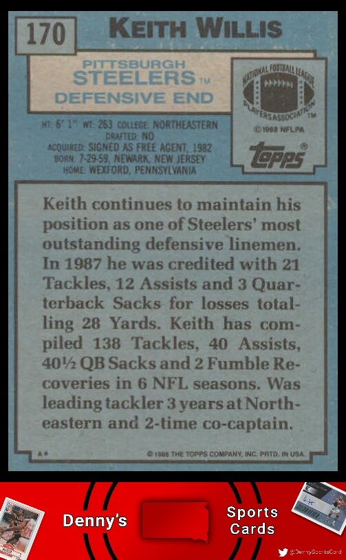 1988 Topps #170 Keith Willis Pittsburgh Steelers Football Card | eBay