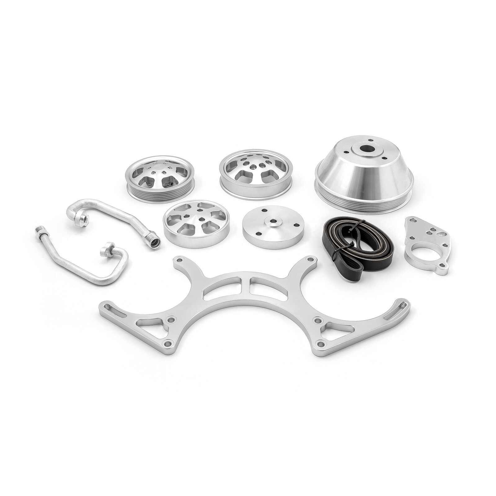 Chevy SBC 350 Aluminum Complete Serpentine Engine Pulley Kit - Polished ...