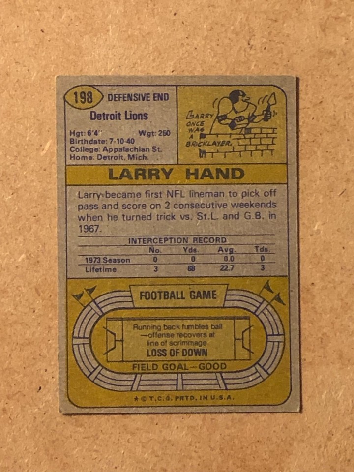 1974 Topps Larry Hand #198 VG-EX | eBay