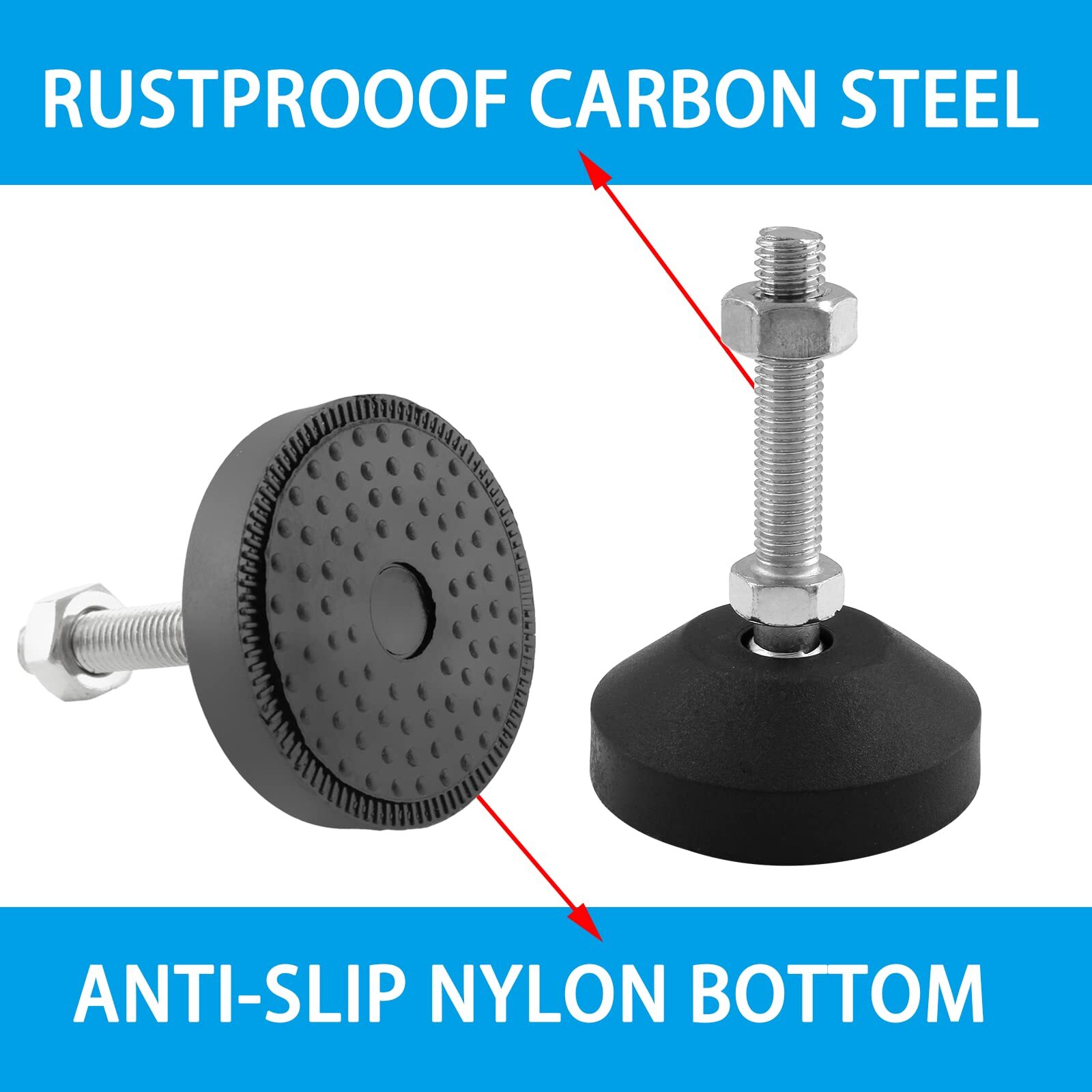 4 Pcs M10 Leveling Feet with T-Nut, Anti Skid Threaded Rubber Feet ...