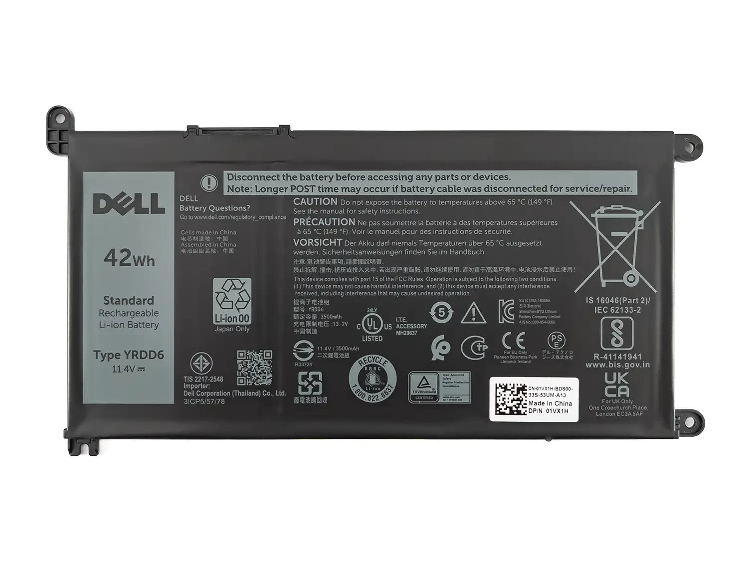 Genuine Dell YRDD6 Latitude Inspiron Vostro Battery 42Wh 3-cell 1VX1H ...