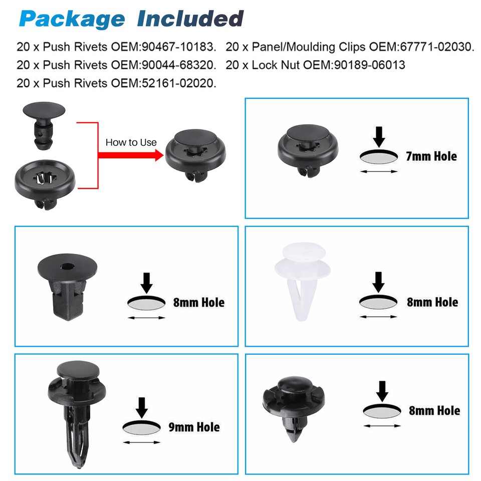 FOR TOYOTA & LEXUS Trim Panel Clips Bumper Fender Push Pin Rivet 7 8 ...