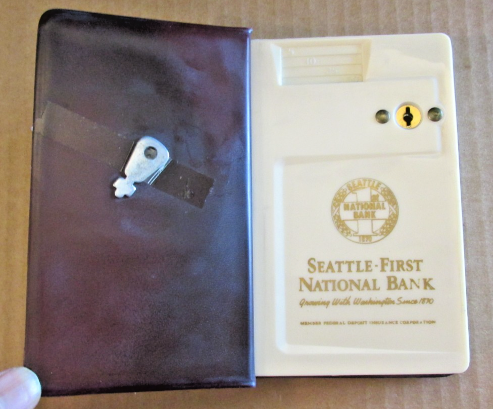 VTG Seattle First National Bank Disguised Book Coin Bank with Key 3 1/2 ...