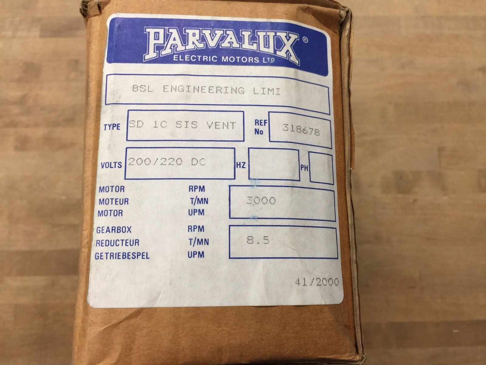 Parvalux Gear Motor. SD SIS Vent 318678 200/220 DC Motor 3000 RPM 8.5 Gear box | eBay