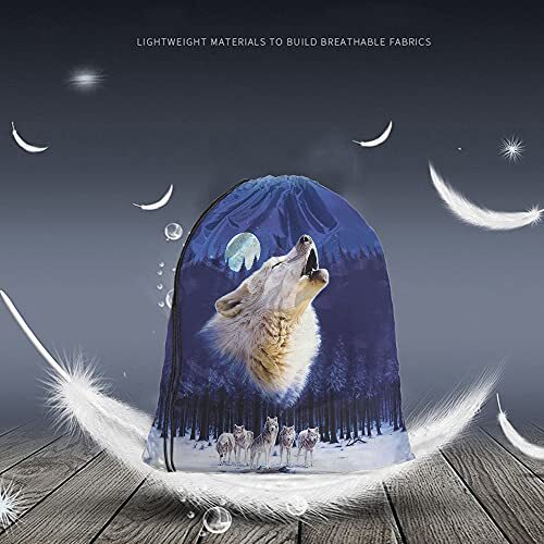 Wild Wolf Drawstring Bags Backpack Bag Winter With Full Moon Animal ...