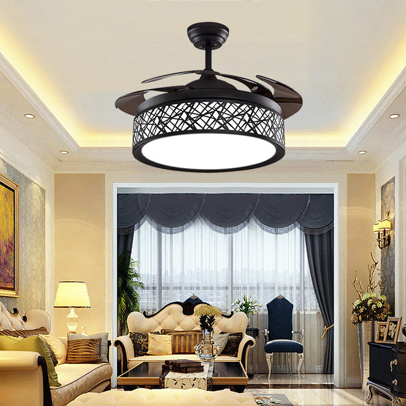 42" Bird Nest Chandelier 3-Color LED Light Retractable Ceiling Fan with ...