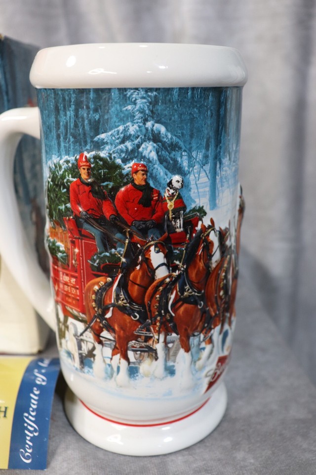 2007 Budweiser Holiday Stein Winter's Calm Clydesdales Beer Mug COA Box ...