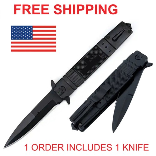 FOLDING KNIFE POCKET KNIFE SPRING OPEN ASSISTED TACTICAL STILETTO KNIFE ...