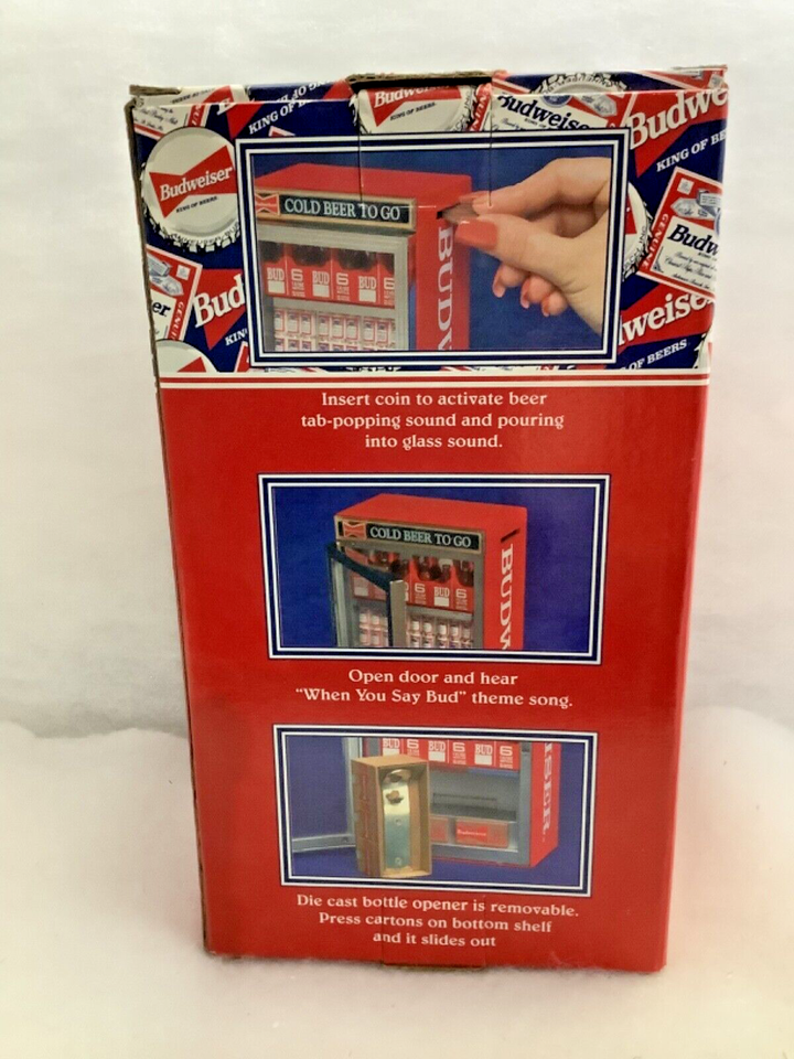 Budweiser Vending Machine Musical Coin Bank Die Cast Enesco NIB Vintage ...