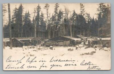 Wisconsin Logging Camp RPPC Marinette WI Antique Lumber Photo Postcard ...