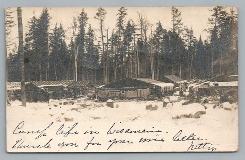 Wisconsin Logging Camp RPPC Marinette WI Antique Lumber Photo Postcard ...