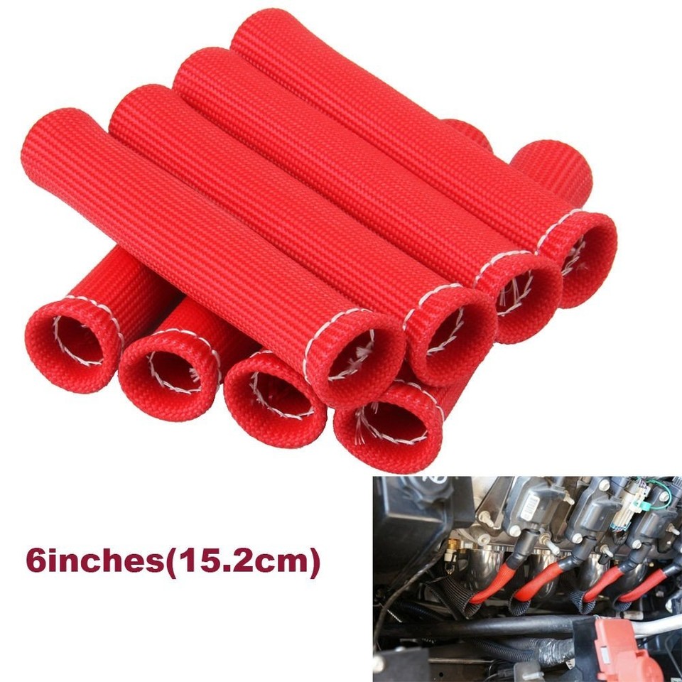 Red Set of 8PCS Spark Plug Wire Boot Heat Shield Protector Sleeve SBC ...