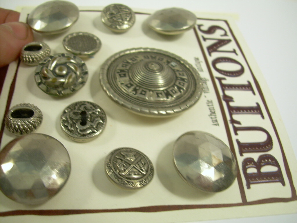 12 FANCY Silver Metal Buttons Mix ½-1½" * VINTAGE * * * * OLD STOCK art ...