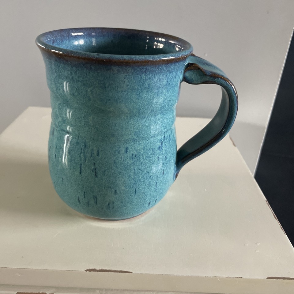 Handmade Art Pottery Mug Glazed Blue Artist Signed Tania | eBay