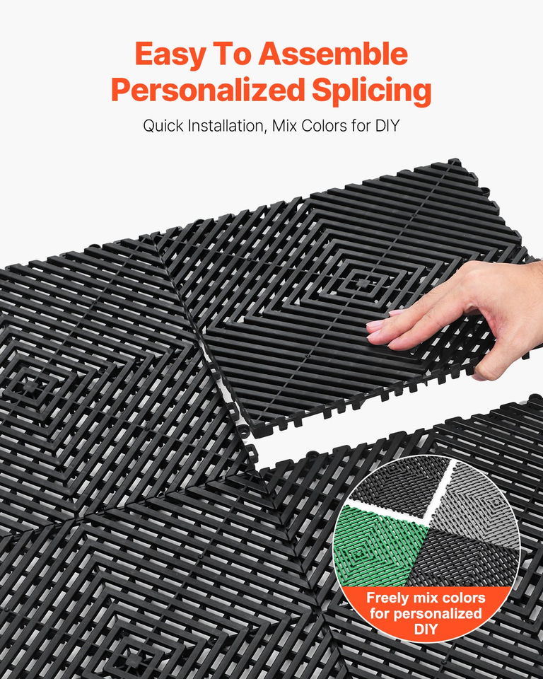 VEVOR Interlocking Drainage Mat, 12” x 12” Modular Interlocking Cushion ...